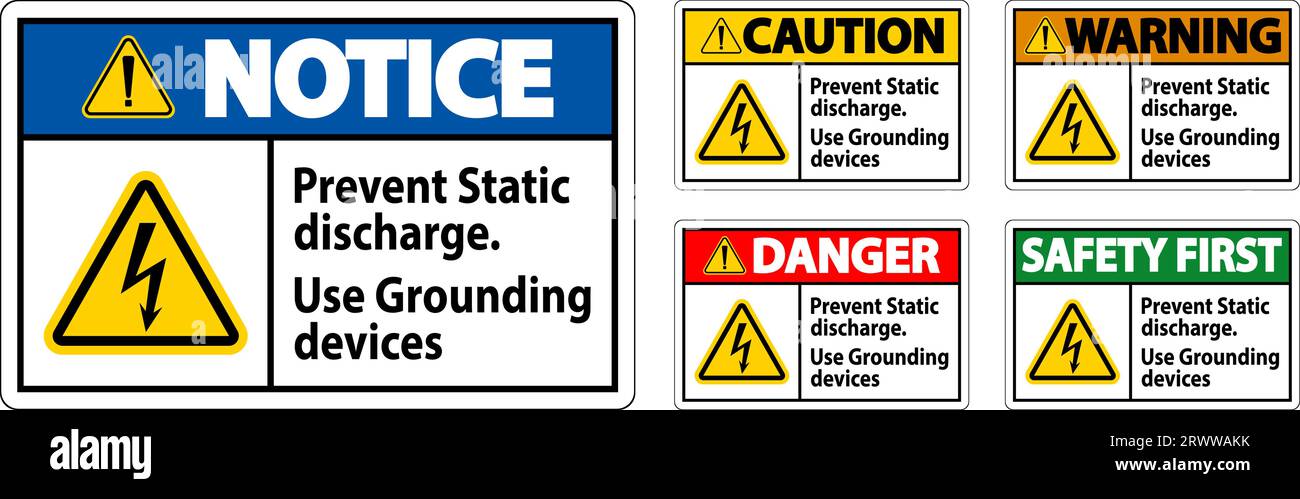 Caution Sign Prevent Static Discharge, Use Grounding Devices Stock ...