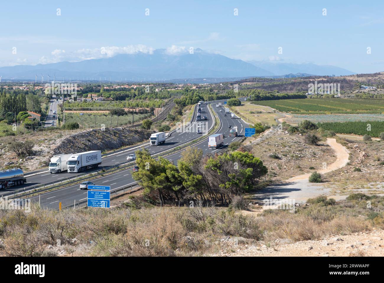 The A9 peage motorway winding through the Catalan area of the South of ...