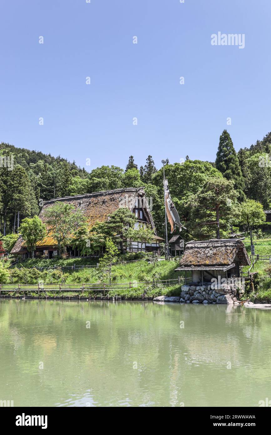 Former Nishioka House and Battari Hut with carp streamers going up in ...