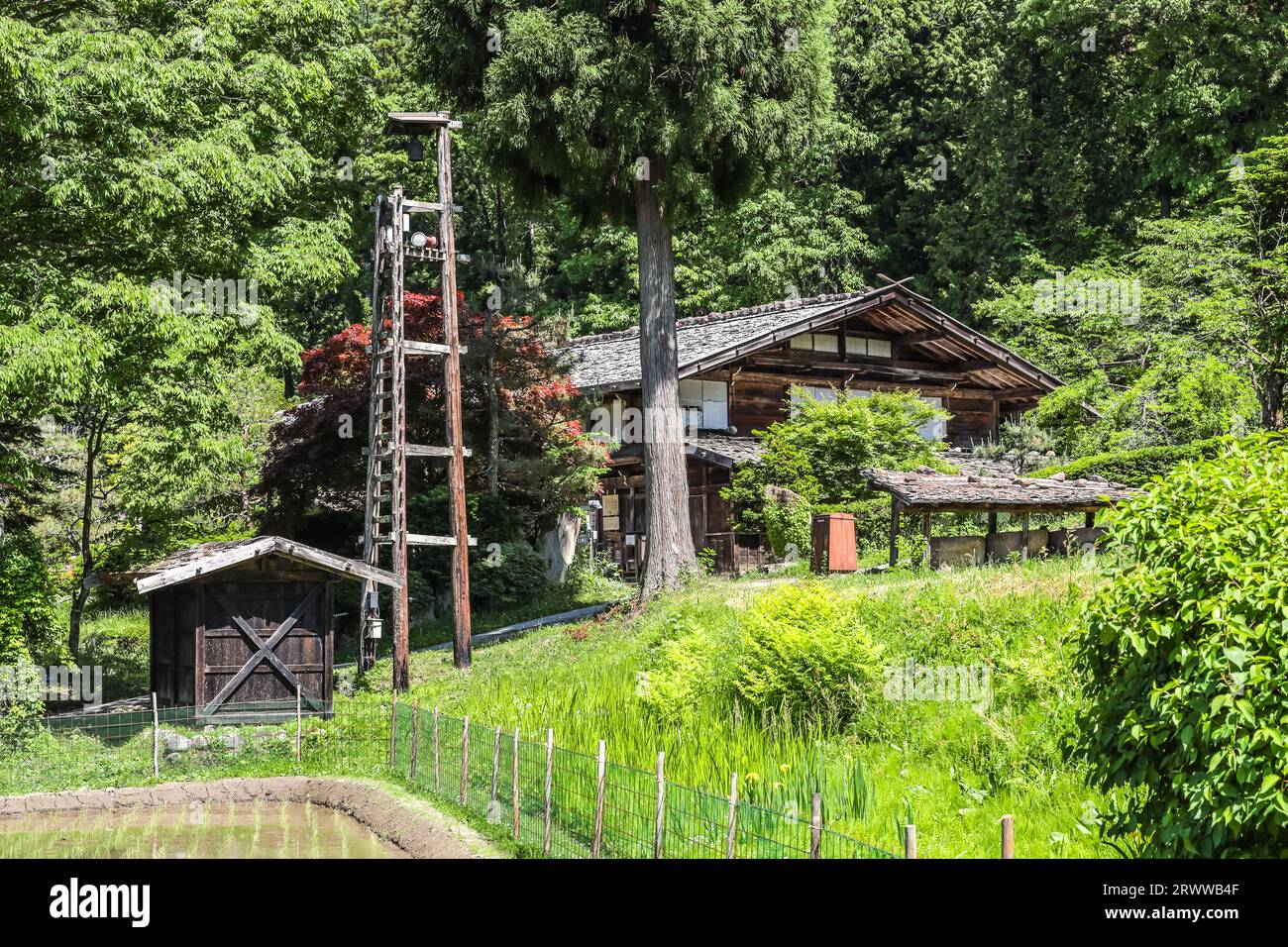 View of Hida village where the bell ladder stands Stock Photo - Alamy