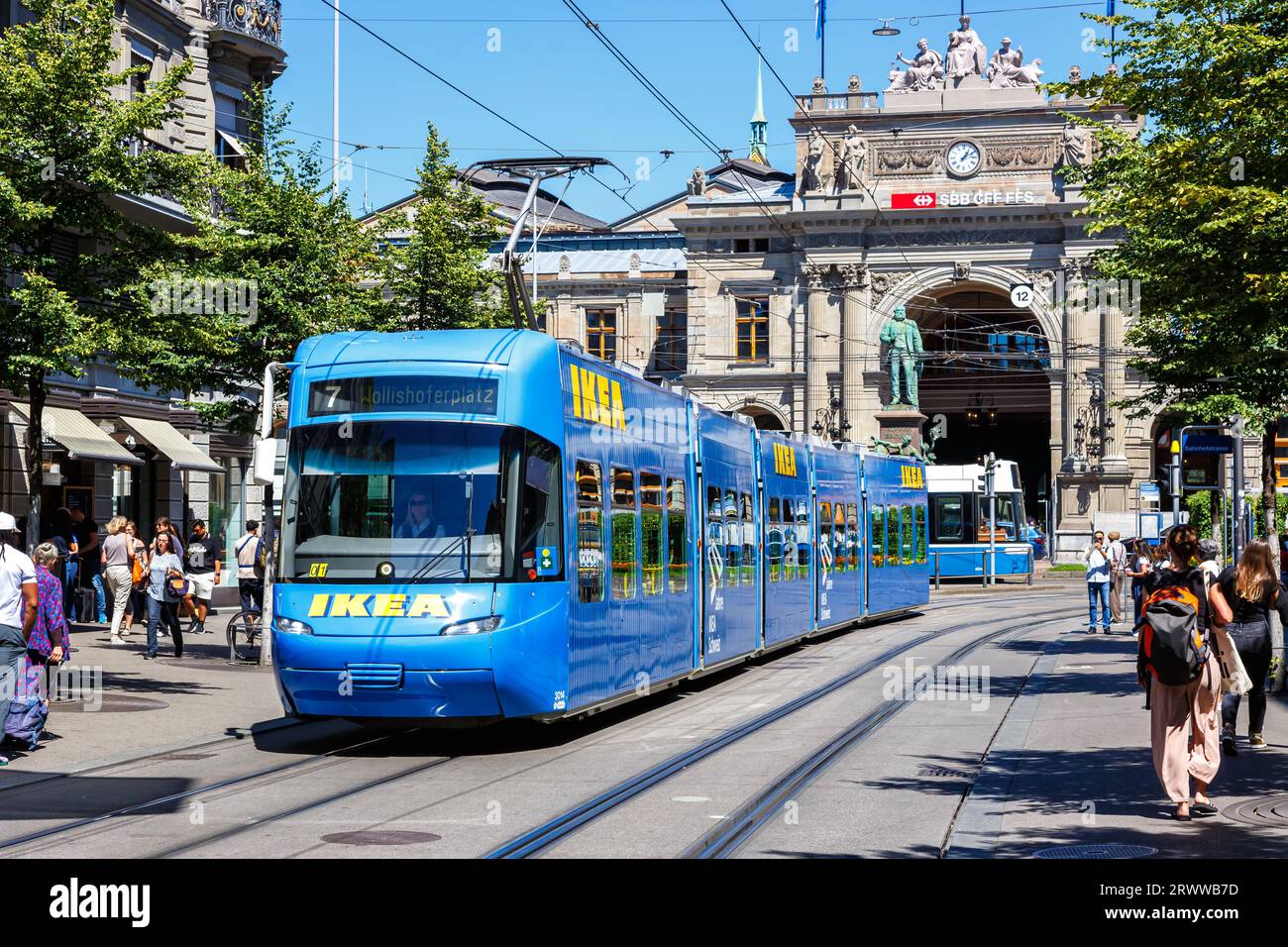 Zurich, Switzerland - August 10, 2023: Bahnhofstrasse with tram type ...