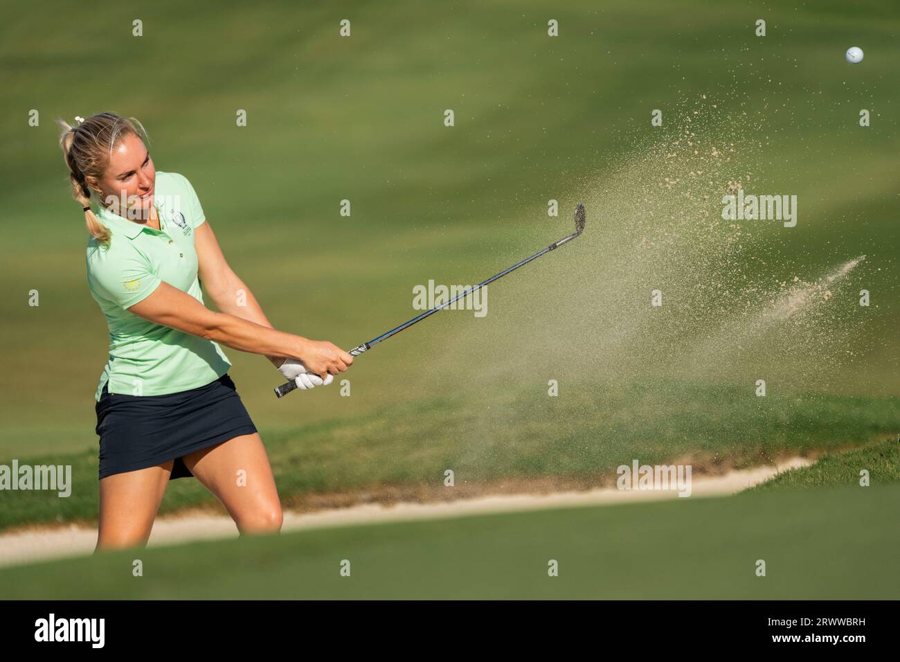 Solheim Cup team Europe golfer Charlie Hull practices during a training ...