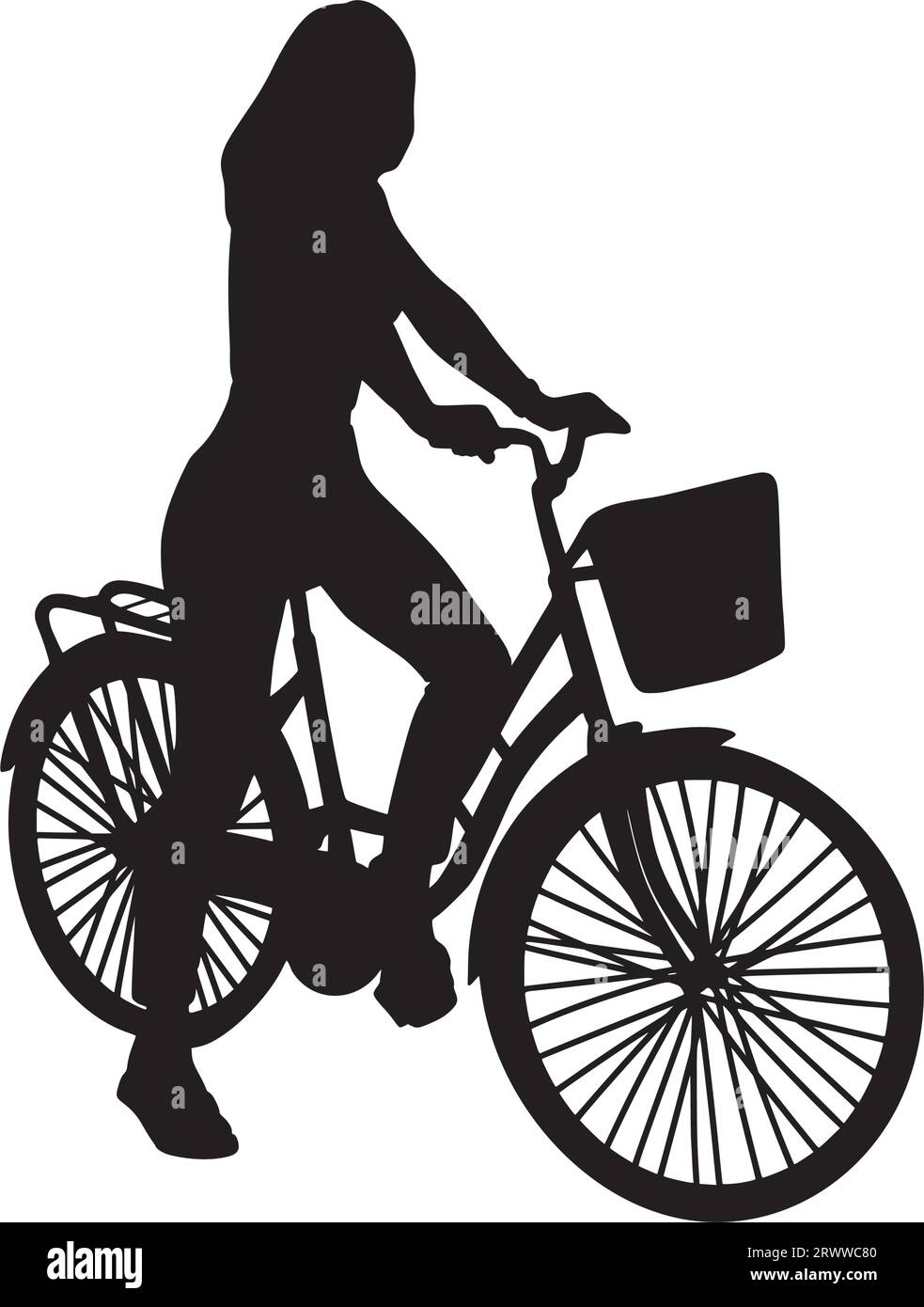 Girl riding bicycle ink silhouette Stock Vector Image & Art - Alamy