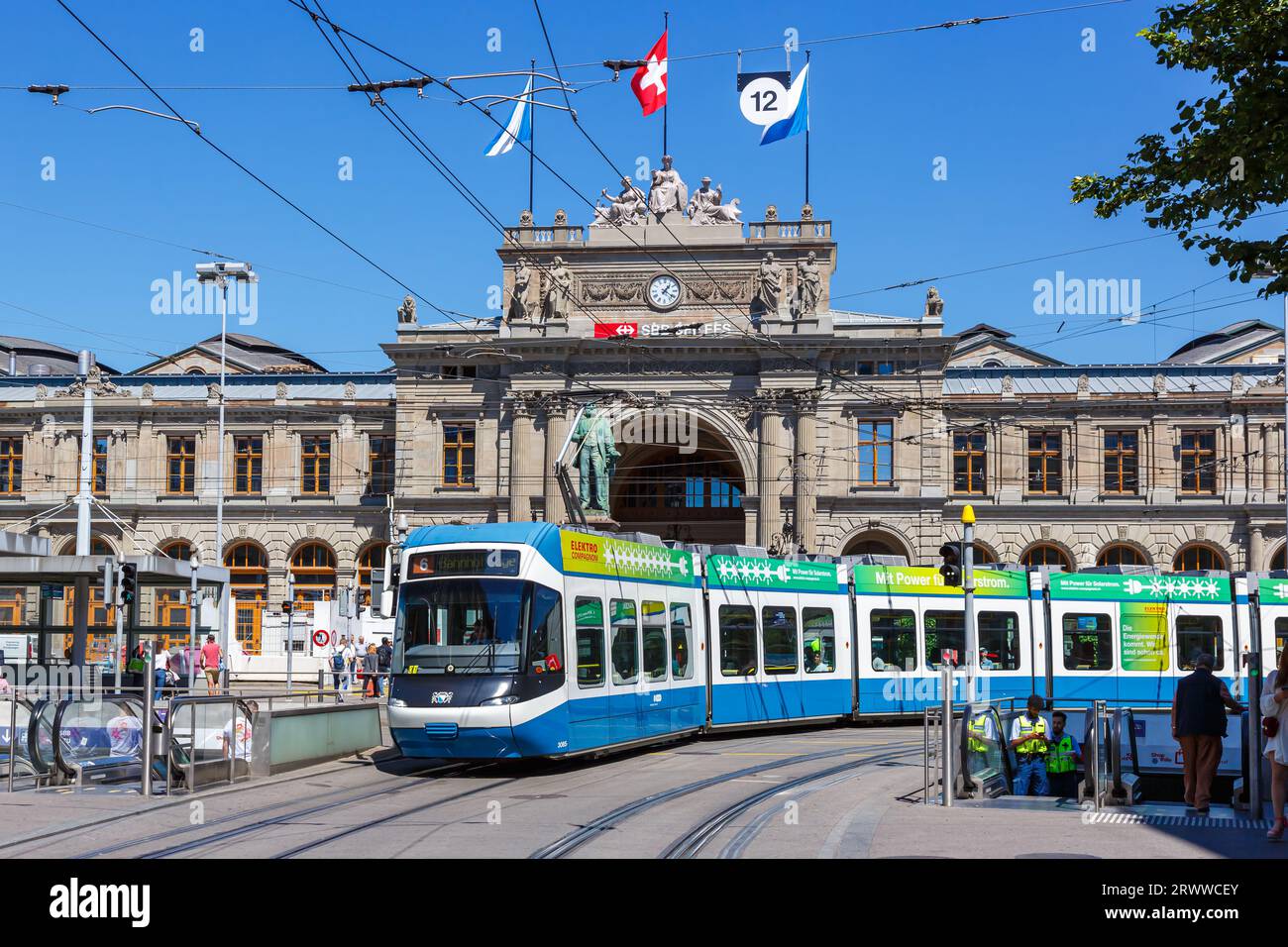 Zurich, Switzerland - August 10, 2023: Bahnhofstrasse with tram type ...