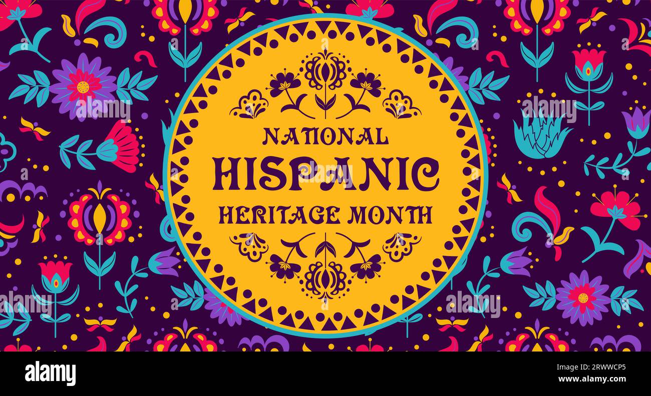 Hispanic Heritage Month. Mexican folk flowers elements, colorful buds and leaves, Cinco de Mayo ...