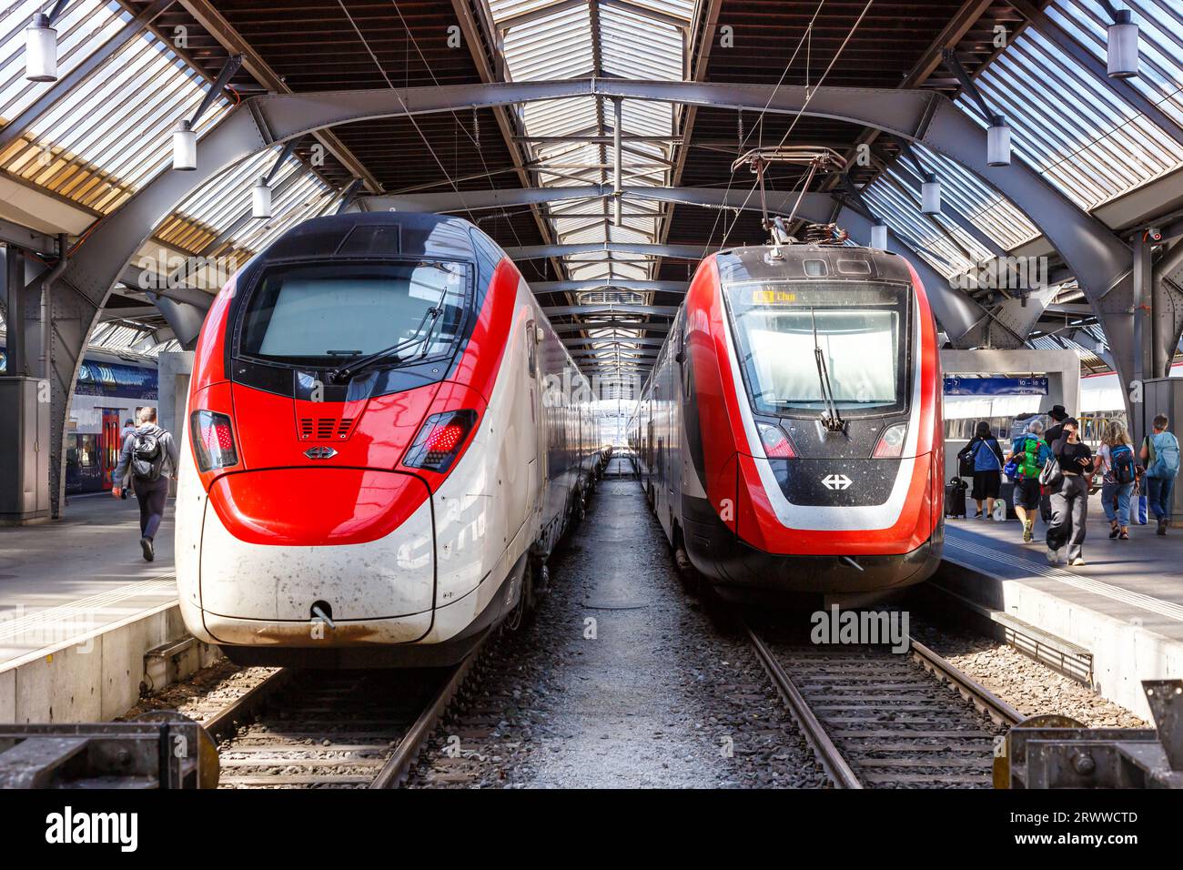 Zurich, Switzerland - August 10, 2023: Passenger trains of SBB ...