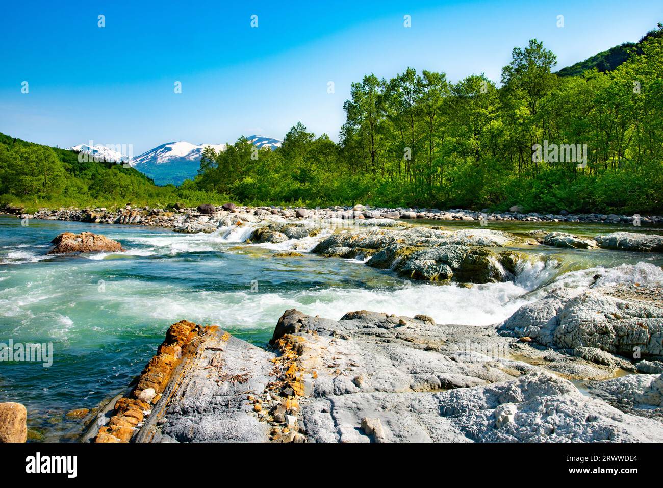 Sagae River and Mt Stock Photo - Alamy