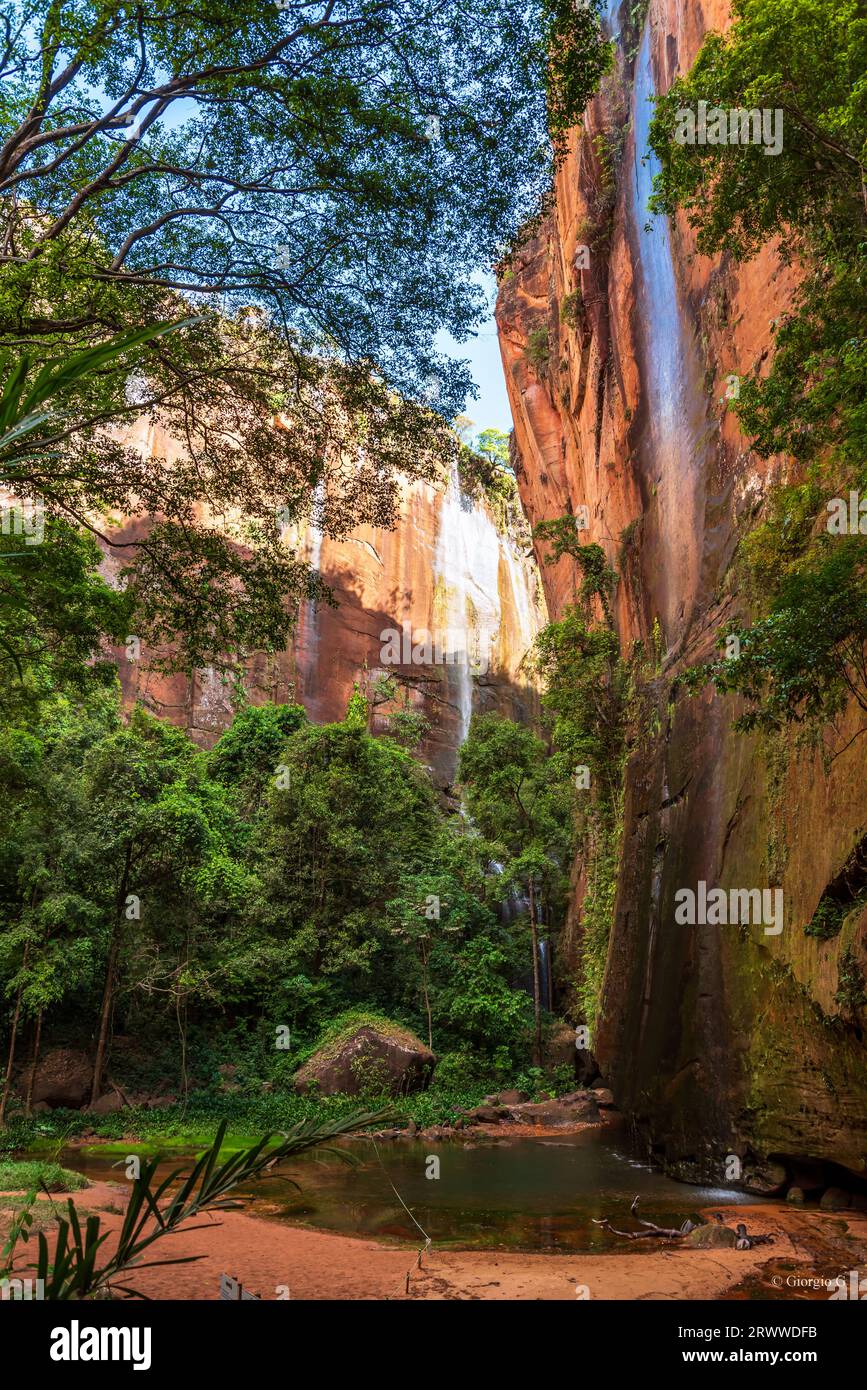 Cascade falling from sandstone canyon in Brazil Stock Photo - Alamy
