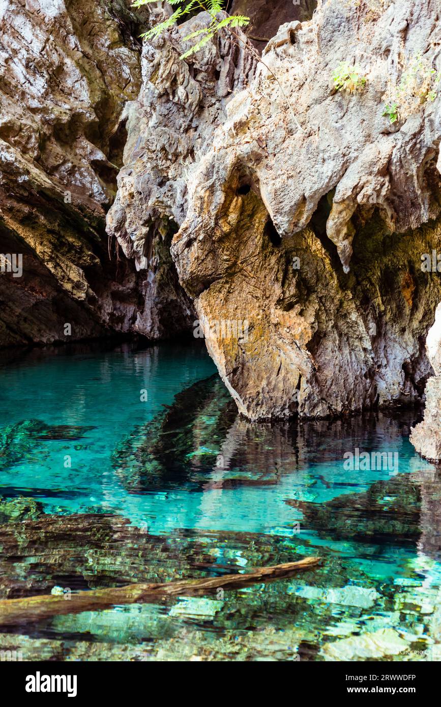 Turquoise water of lagoon inside cave in Jalapao national park in ...