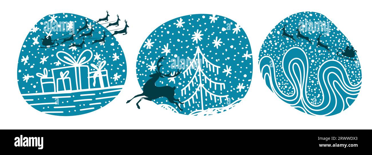 Abstract Santa flies in a sleigh with reindeers. Vector illustration ...