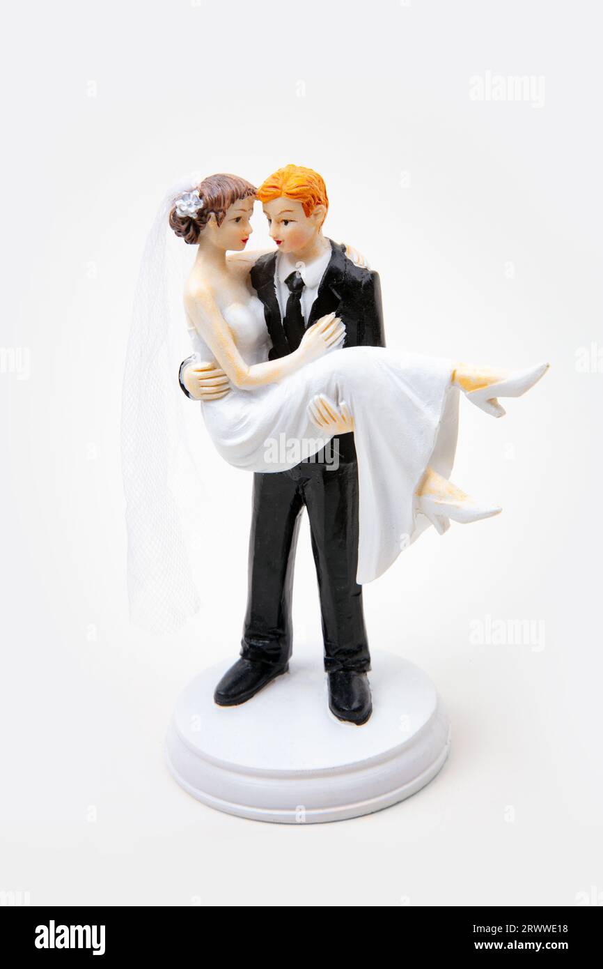 Cake topper wedding couple figure isolated on white background Stock ...