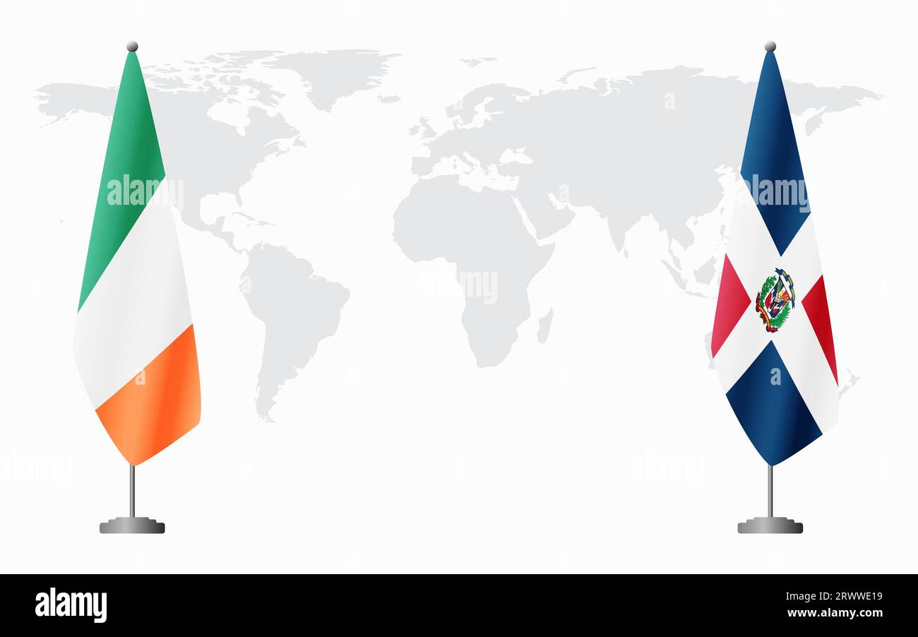 Ireland and Dominican flags for official meeting against background of ...