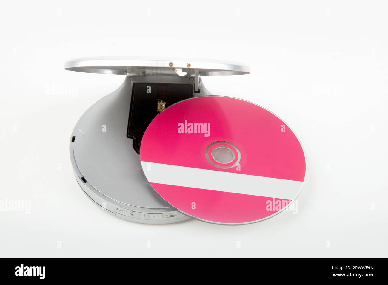 Open Portable Compact Disk Player with CD isolated on white background ...