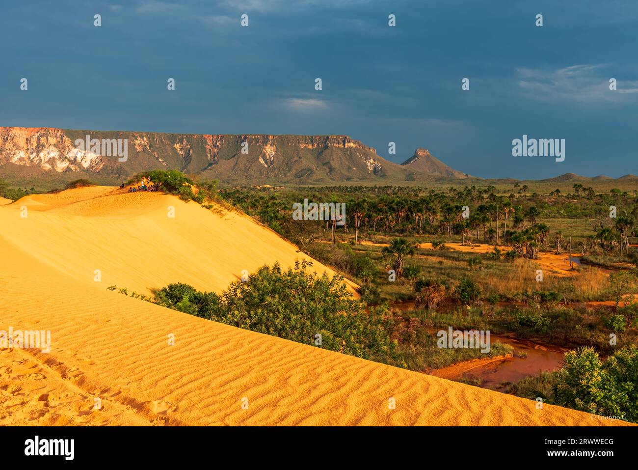 Rainy weather over mountain range and sand dunes in Jalapao national ...