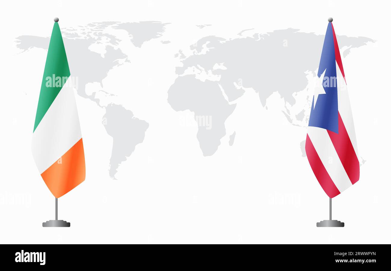 Ireland and Puerto Rico flags for official meeting against background ...