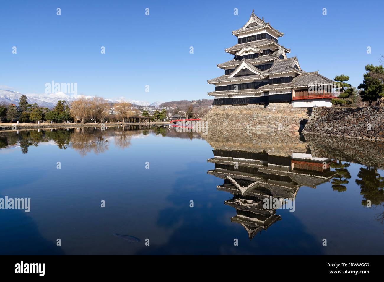 Japanese castle matsumoto with reflection in the moat hi-res stock ...