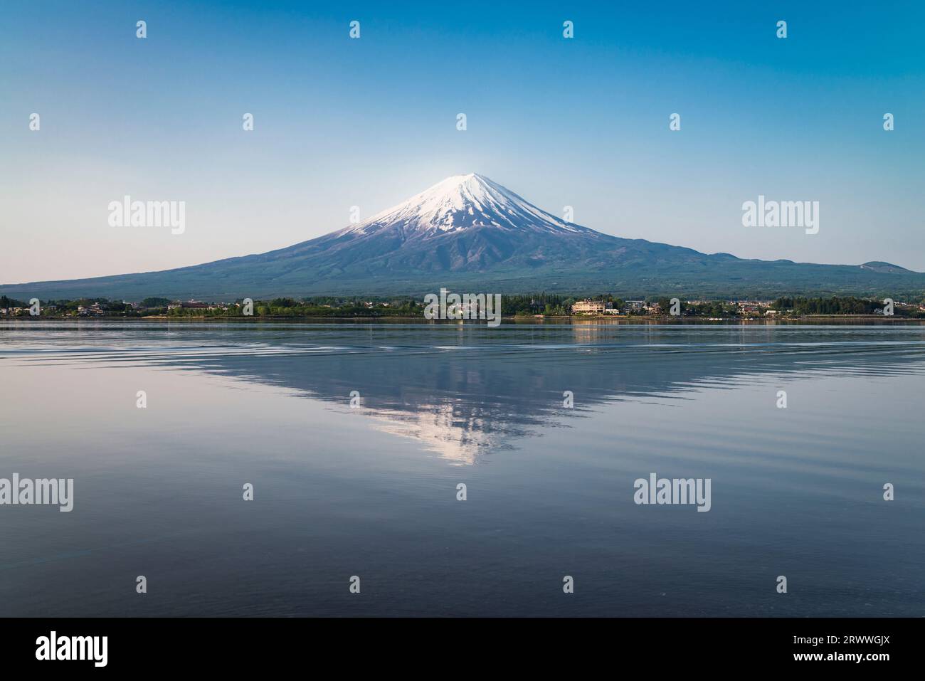 Mt. Fuji Crowned with Snow and Mt. Fuji Upside Down View from Kawaguchi ...