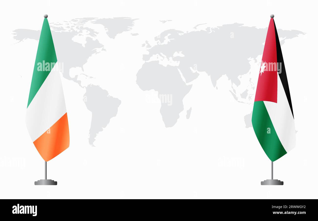 Ireland and Jordan flags for official meeting against background of ...