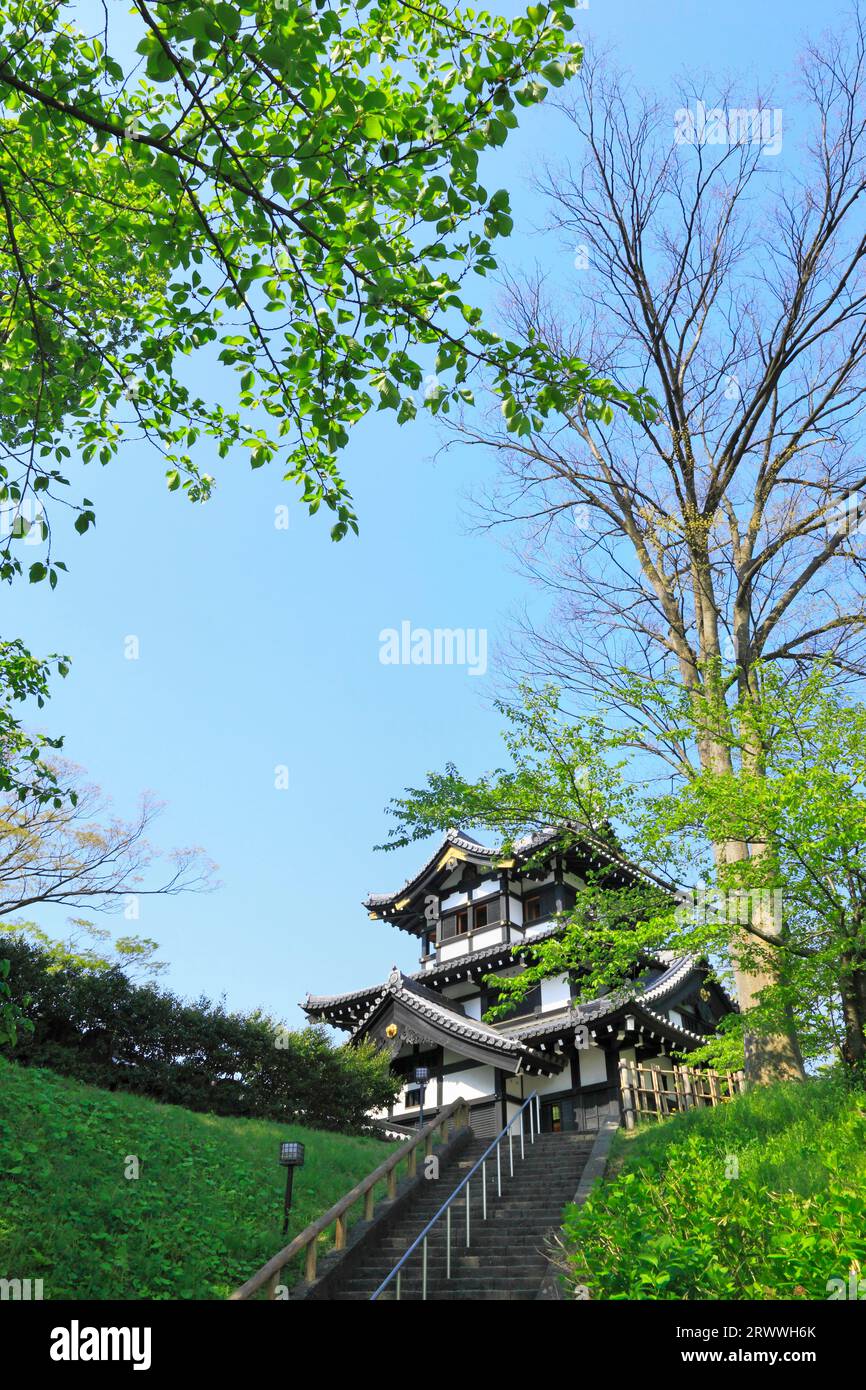 Takada Park and the three-story turret of Takada Castle Stock Photo - Alamy