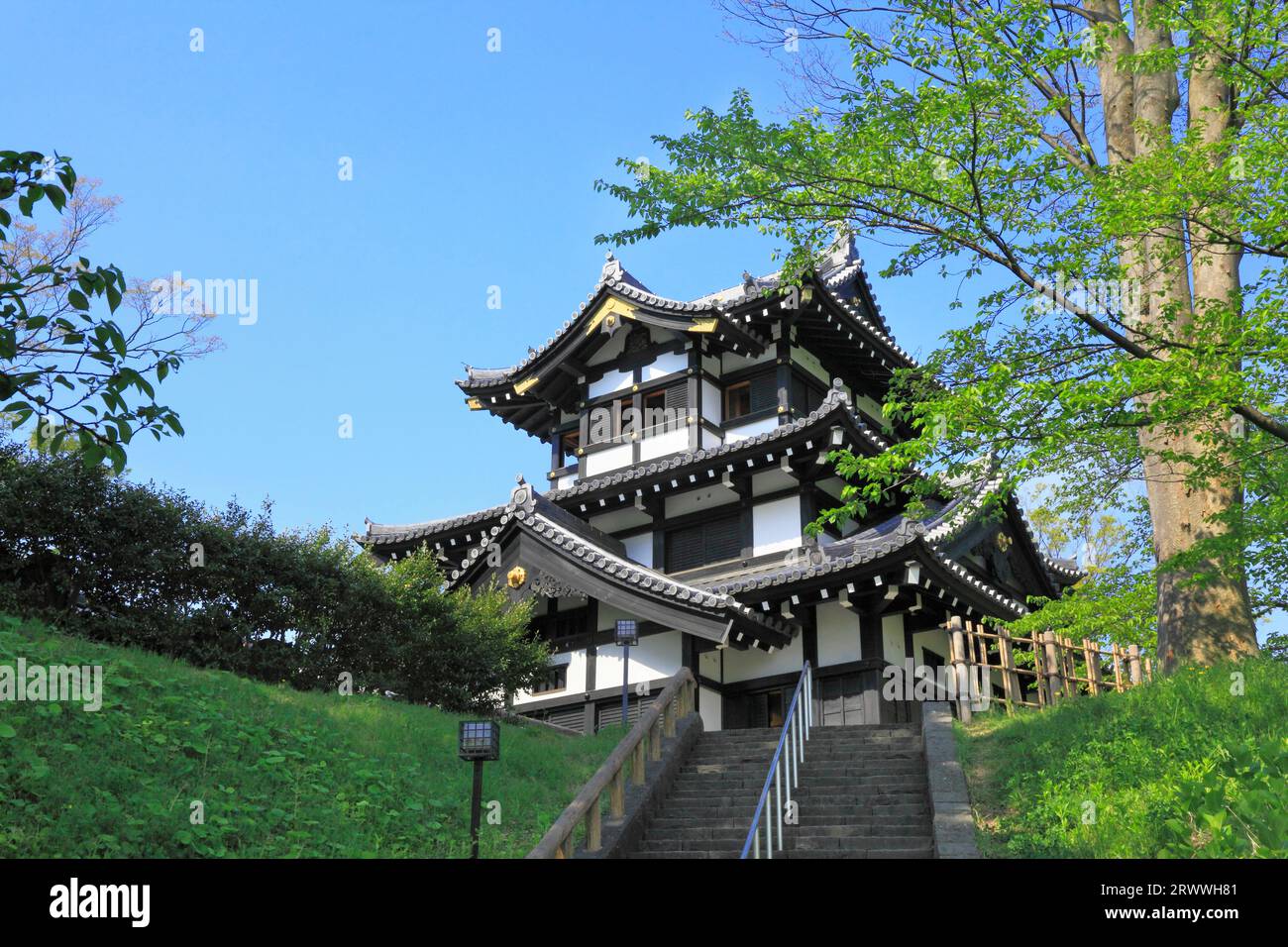 Takada Park and the three-story turret of Takada Castle Stock Photo - Alamy