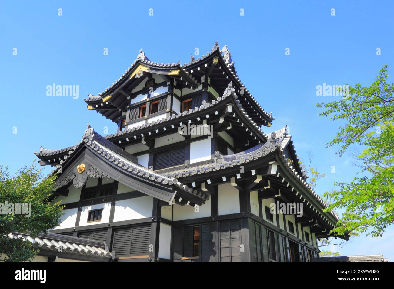 Takada Park and the three-story turret of Takada Castle Stock Photo - Alamy