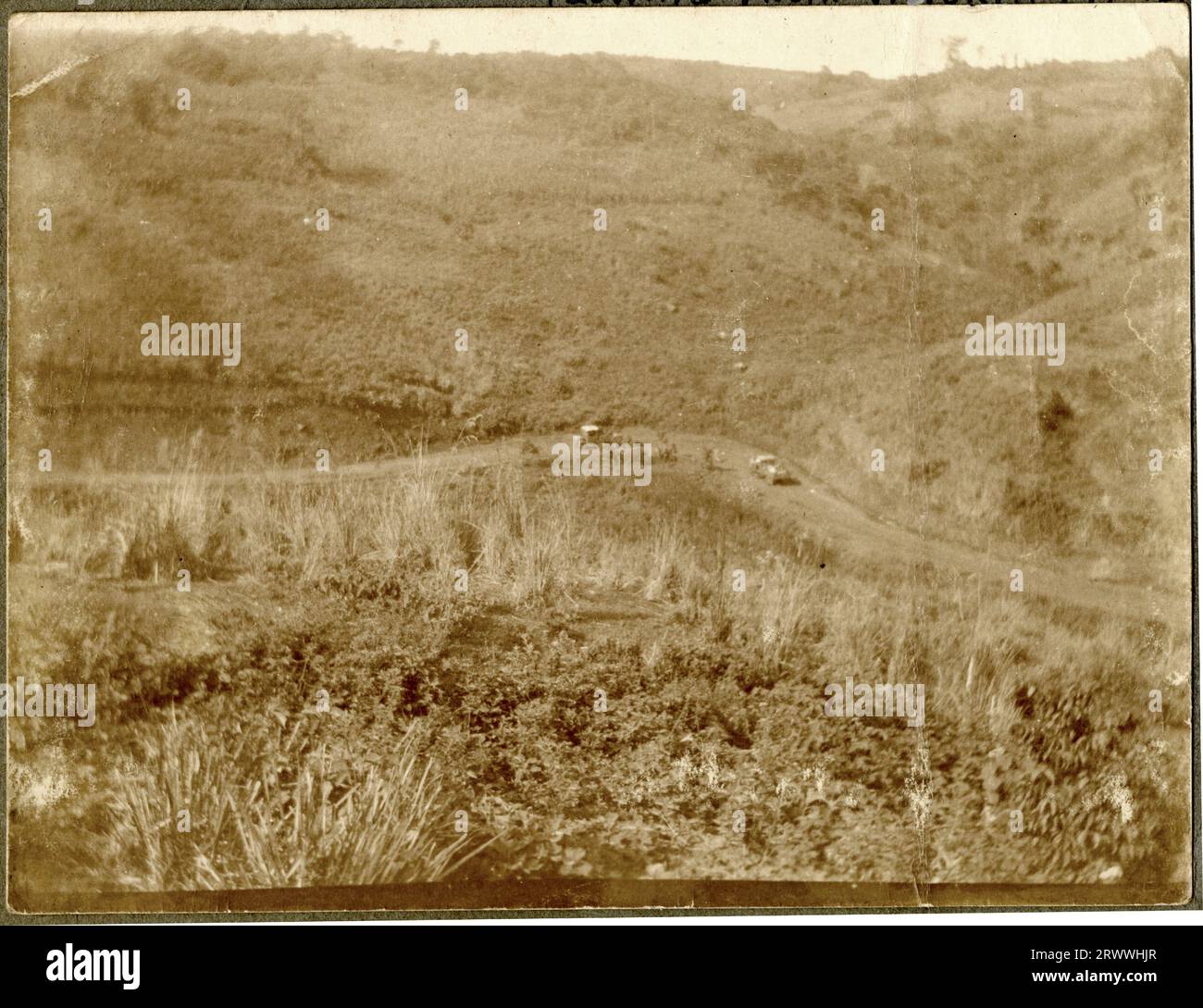 View of a waterfall with trees behind, near the source of the Nile ...