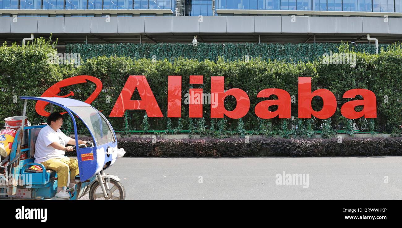 A logo of Alibaba Group Holding Limited is seen at its headquarter in ...