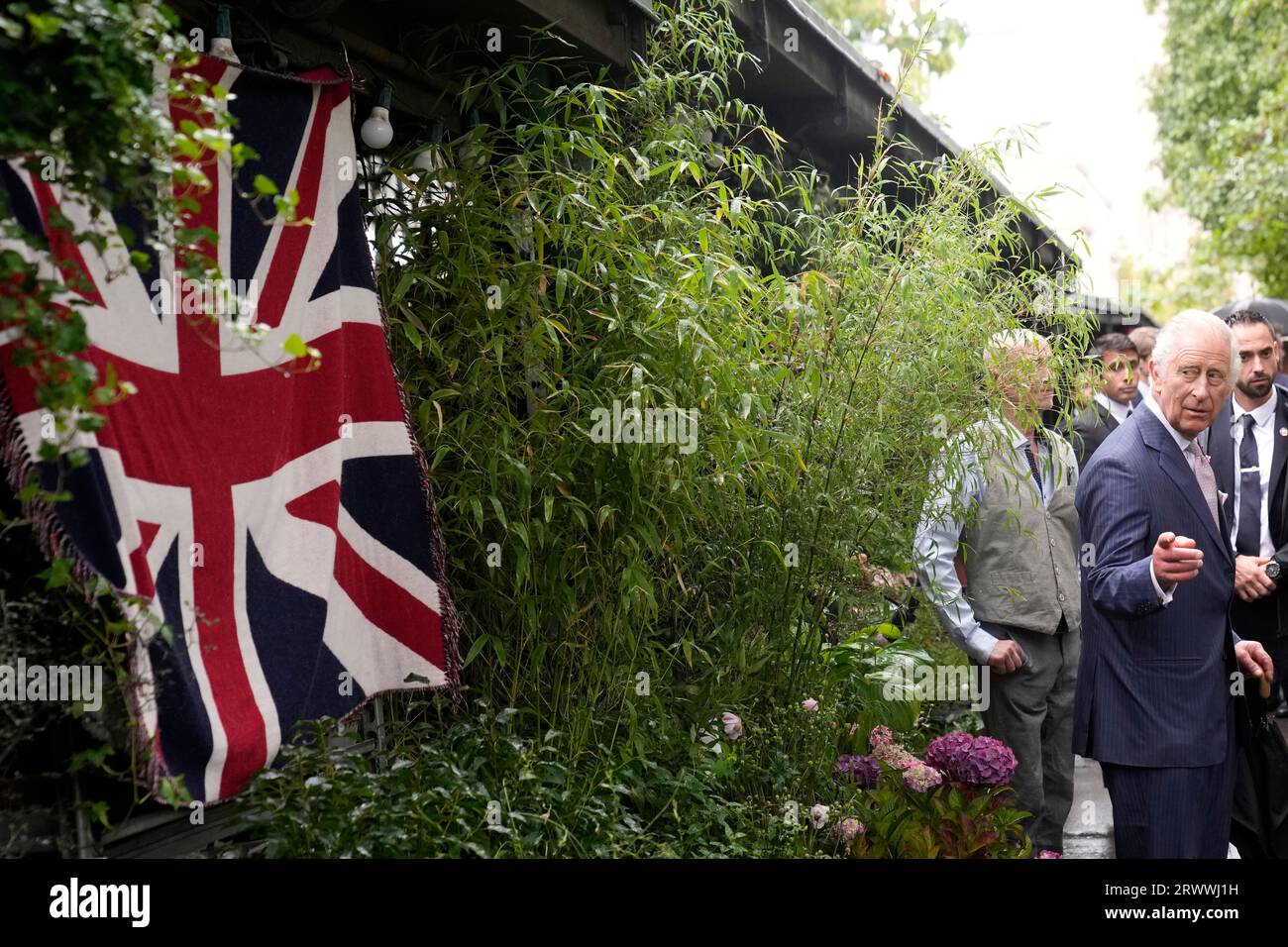 Britain's King Charles III visits the Flower Market Thursday, Sept. 21 ...