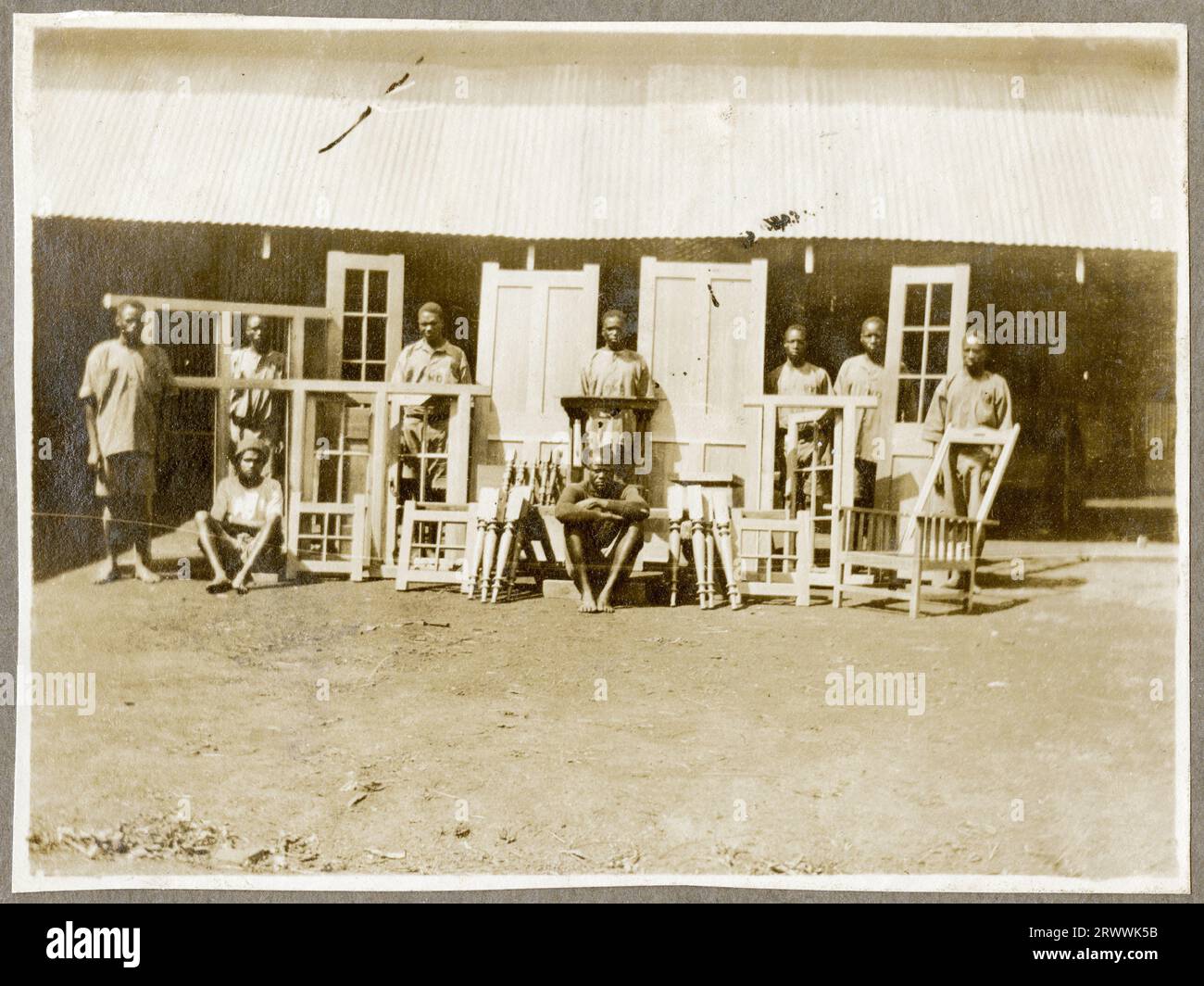 Display of timber products including doors, window frames, tables and ...