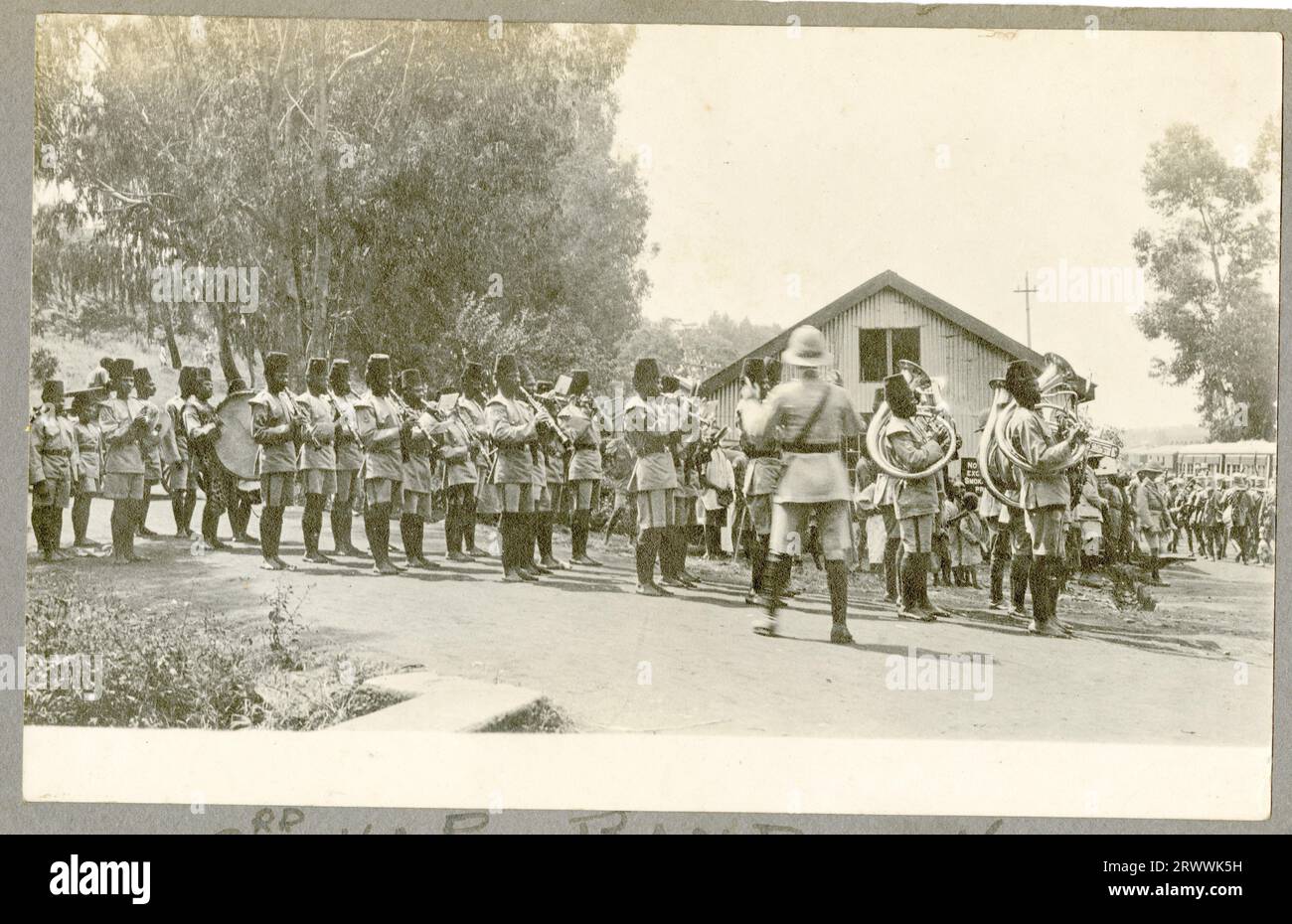 The King's African Rifles band play on the platform at a railway ...