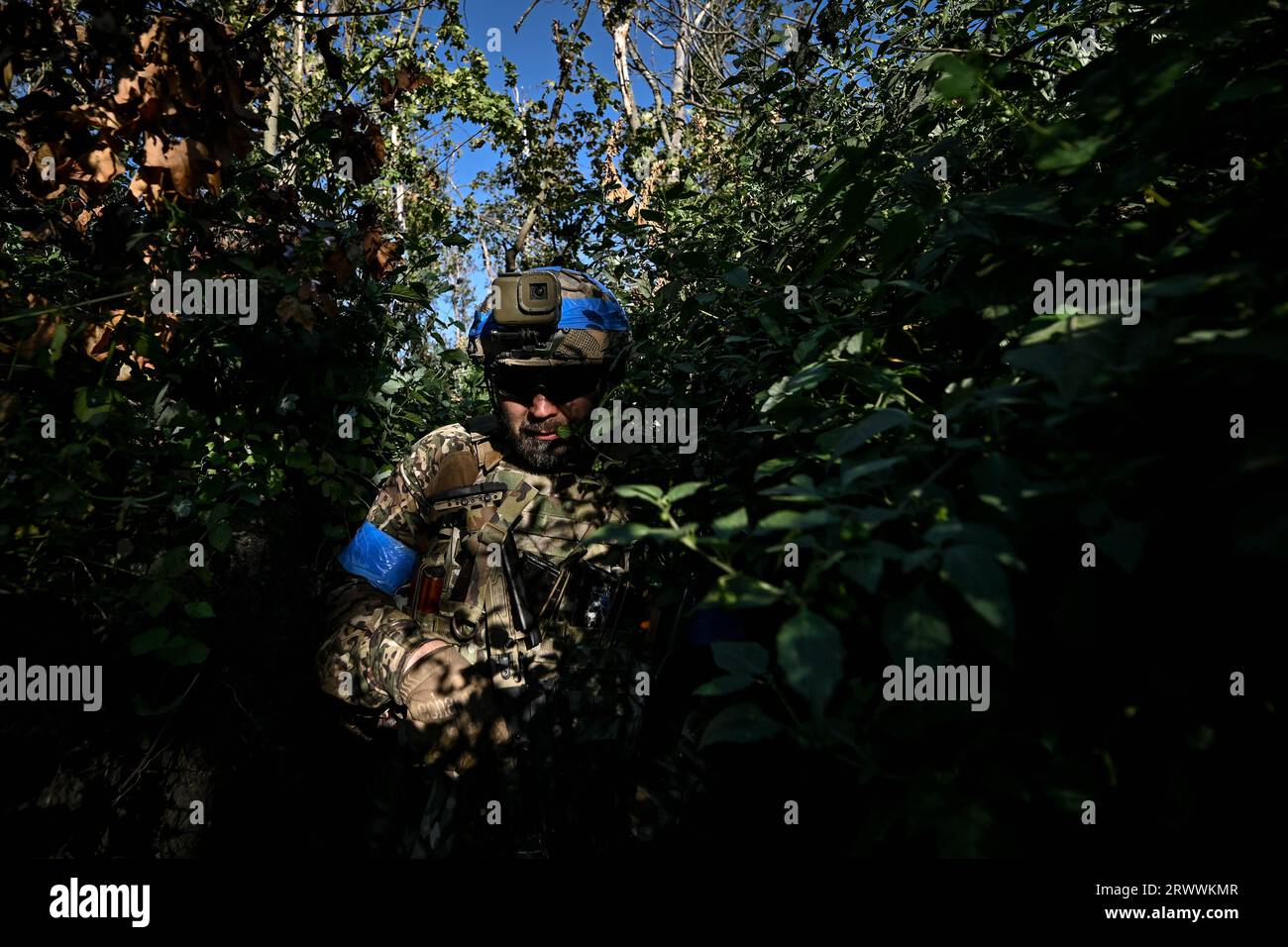 UKRAINE - SEPTEMBER 7, 2023 - An armed serviceman of a reconnaissance ...