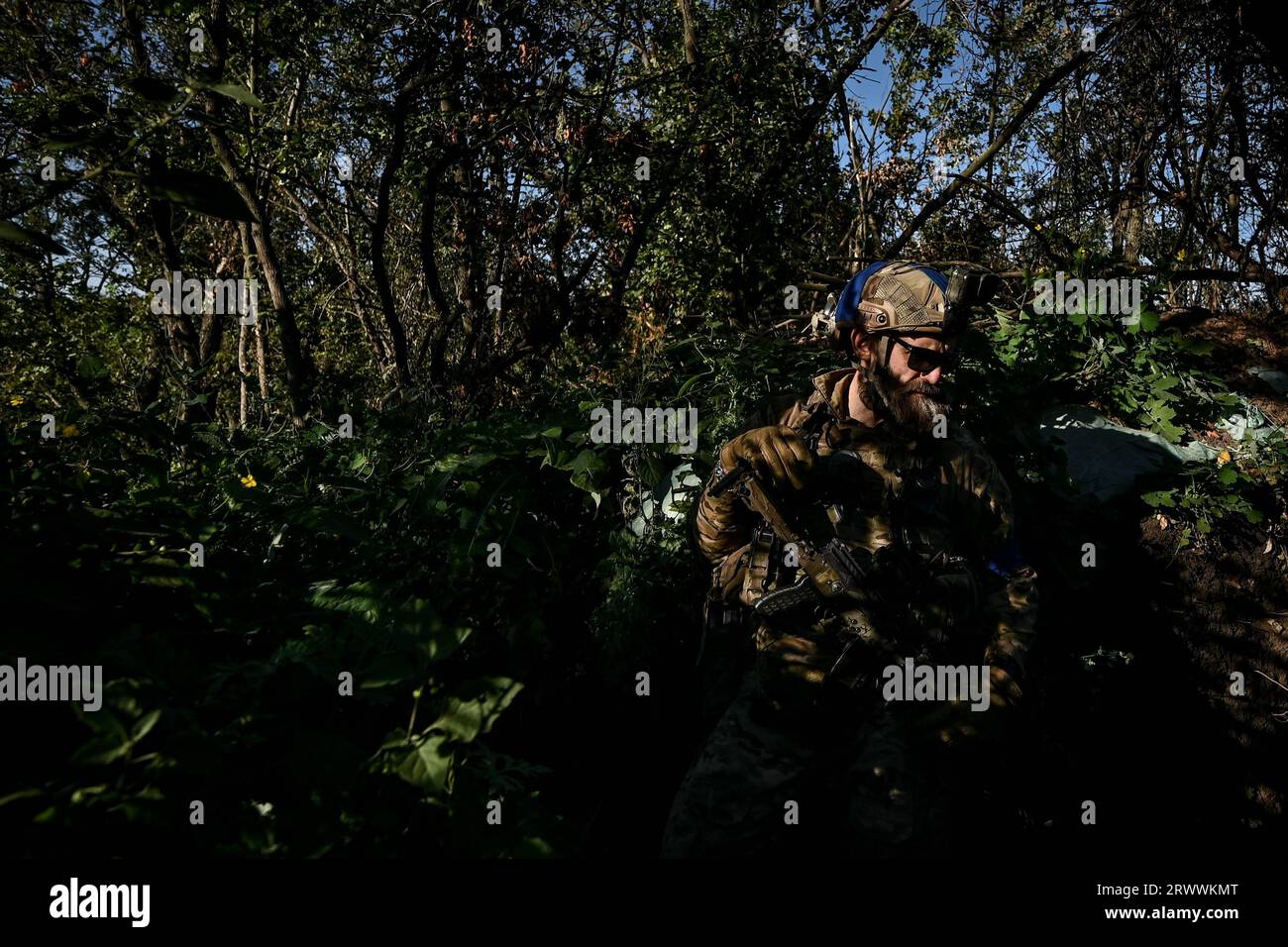 UKRAINE - SEPTEMBER 7, 2023 - An armed serviceman of a reconnaissance ...