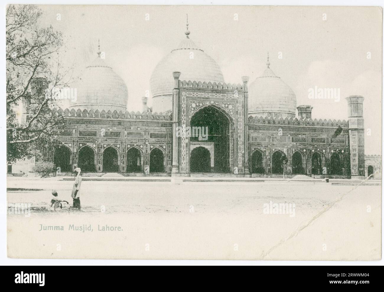 View of large mosque, with three domes, and a front elevation of ...