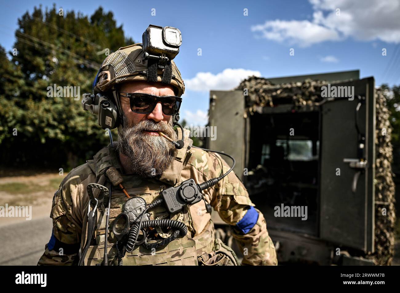 UKRAINE - SEPTEMBER 7, 2023 - A soldier of a reconnaissance platoon of ...