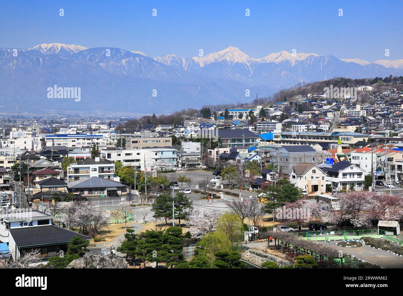 Matsumoto City and the Northern Alps seen from the keep of Matsumoto ...