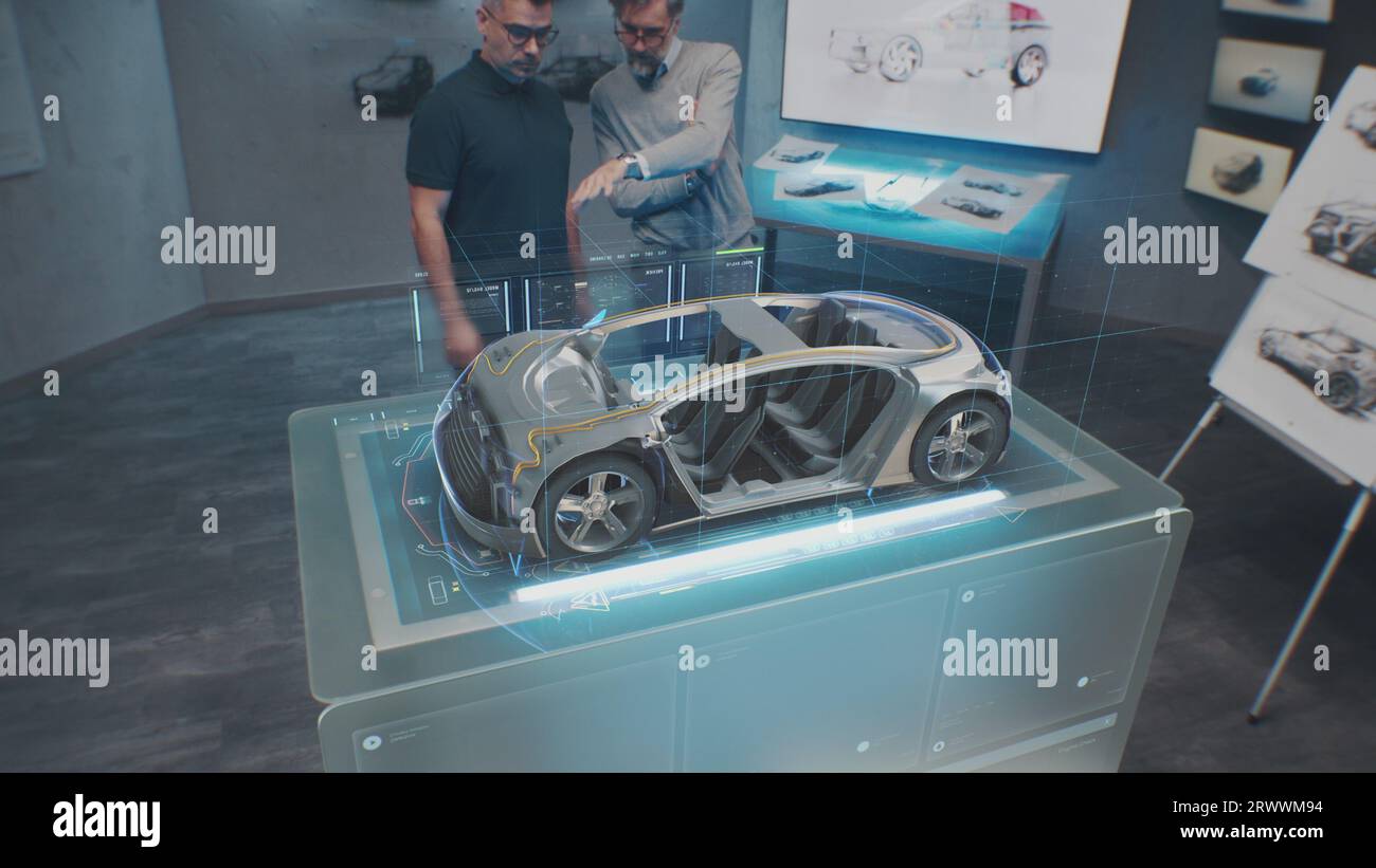 Two male automotive designers create body of new electric car using ...