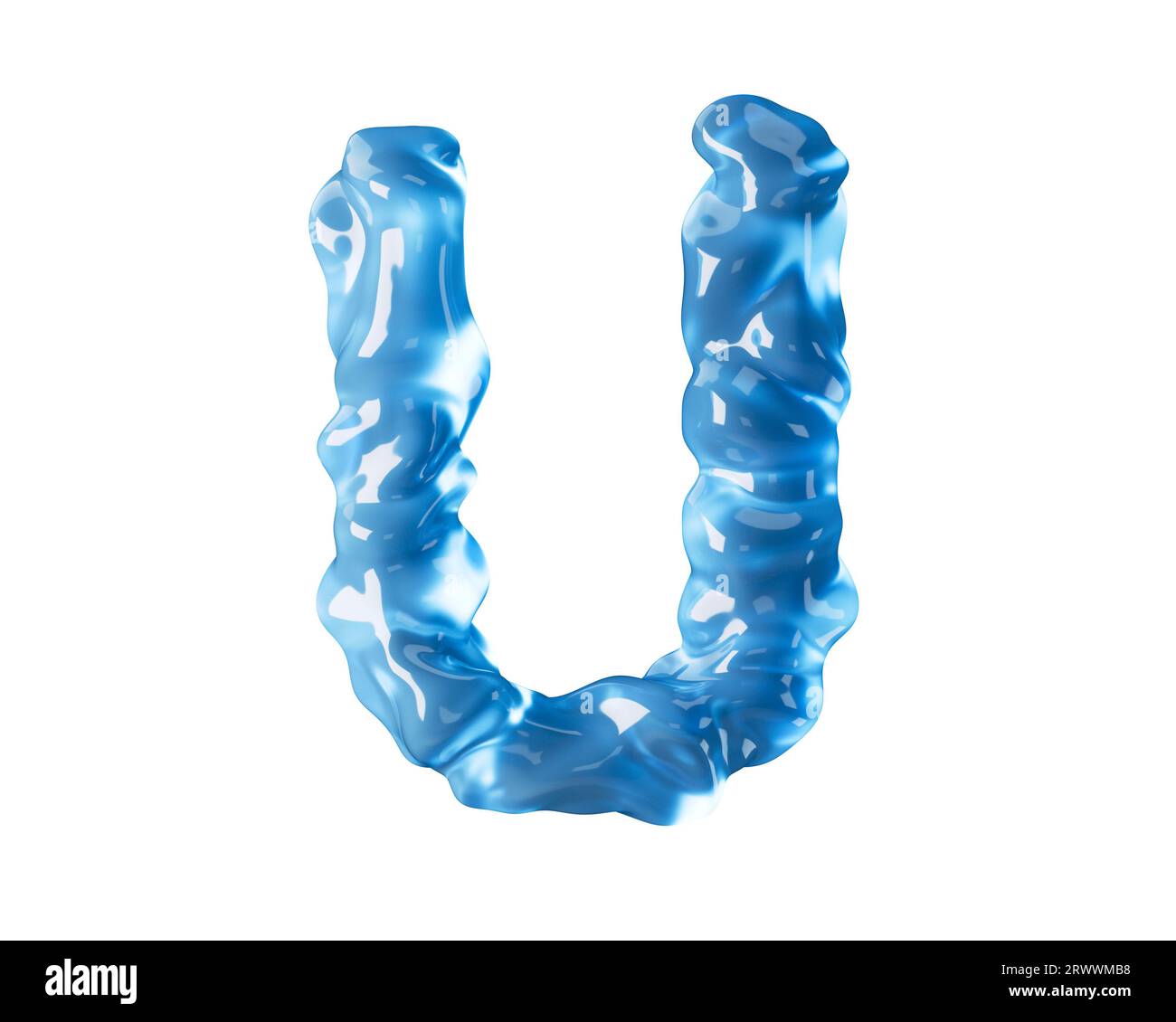 Letters made of blue water like wavy liquid. 3d illustration of red ...