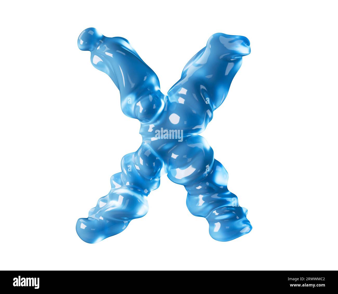 Letters made of blue water like wavy liquid. 3d illustration of red ...