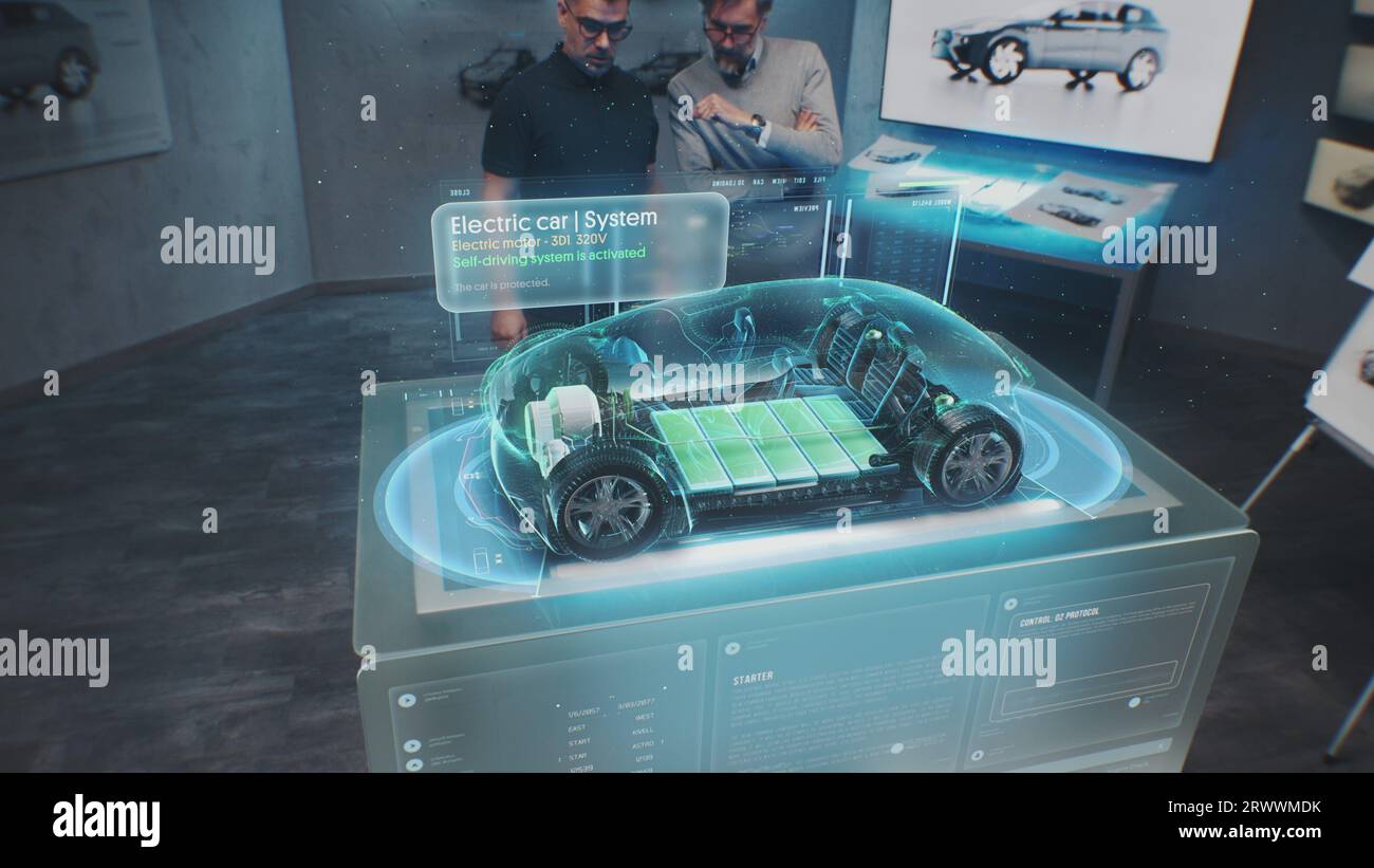 Two male automotive engineers develop new eco-friendly electric car ...