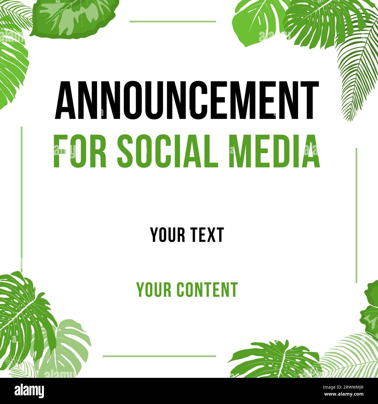 Social media announcement tropical green jungle post template. Square ...