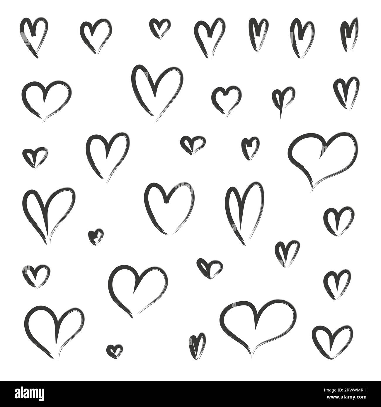 Heart symbol set. Brush stroke style heart collection. Artsy vector ...