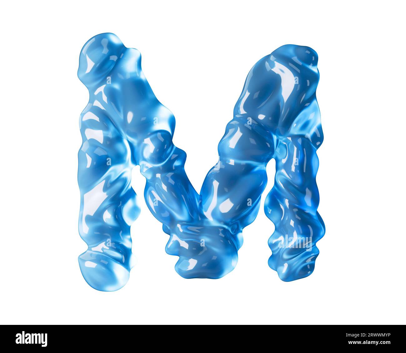 Letters made of blue water like wavy liquid. 3d illustration of red ...
