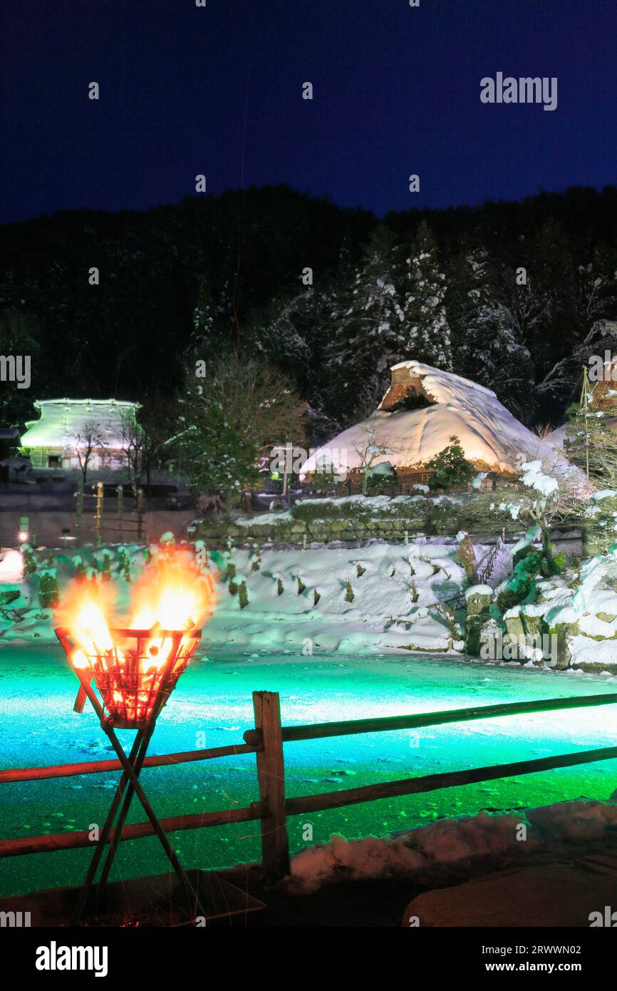 Hida no Sato in Snowy Landscape, Light-up Night Scenery Stock Photo - Alamy