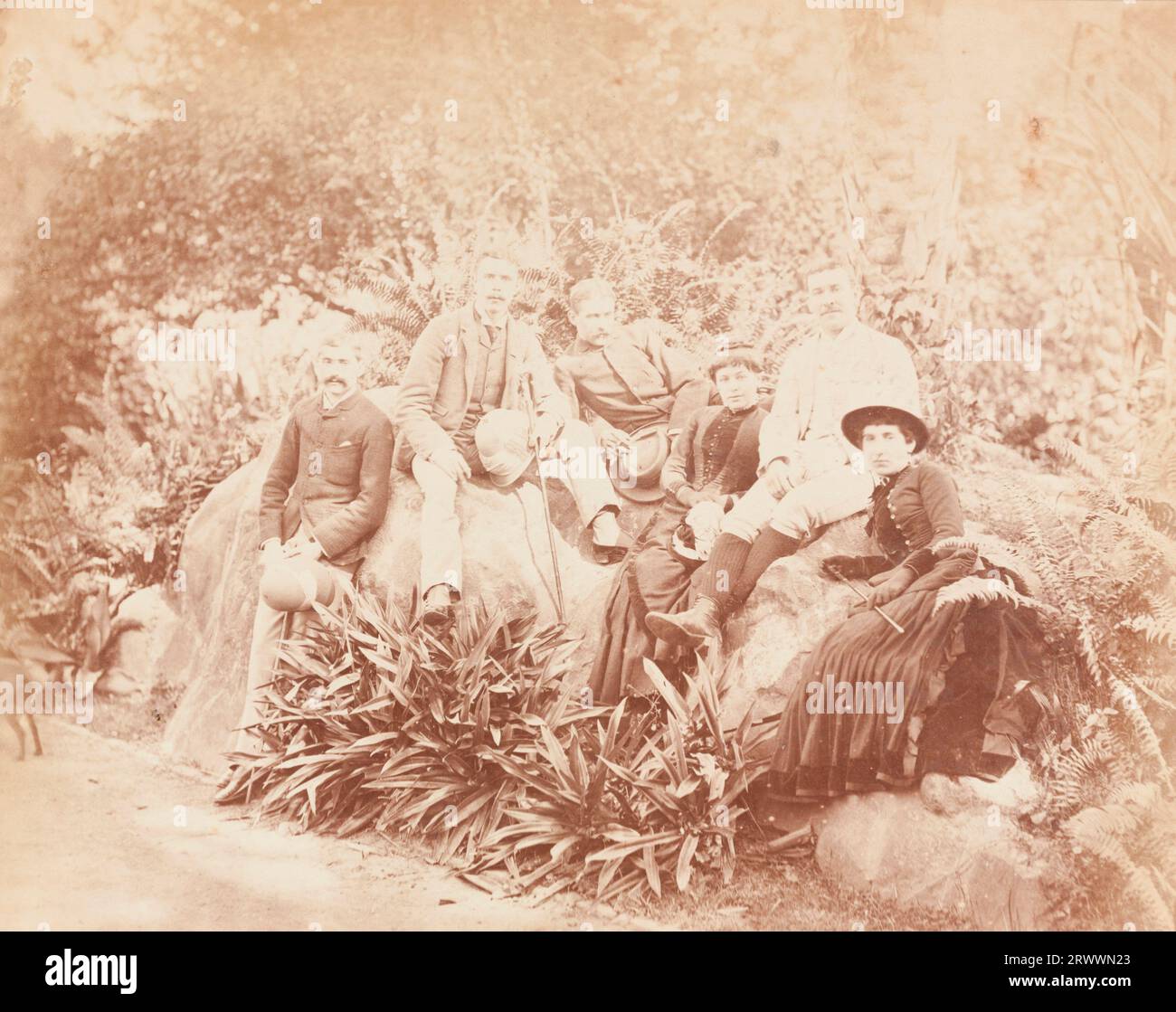Group portrait of 4 European men and 2 women in formal dress in Eden ...