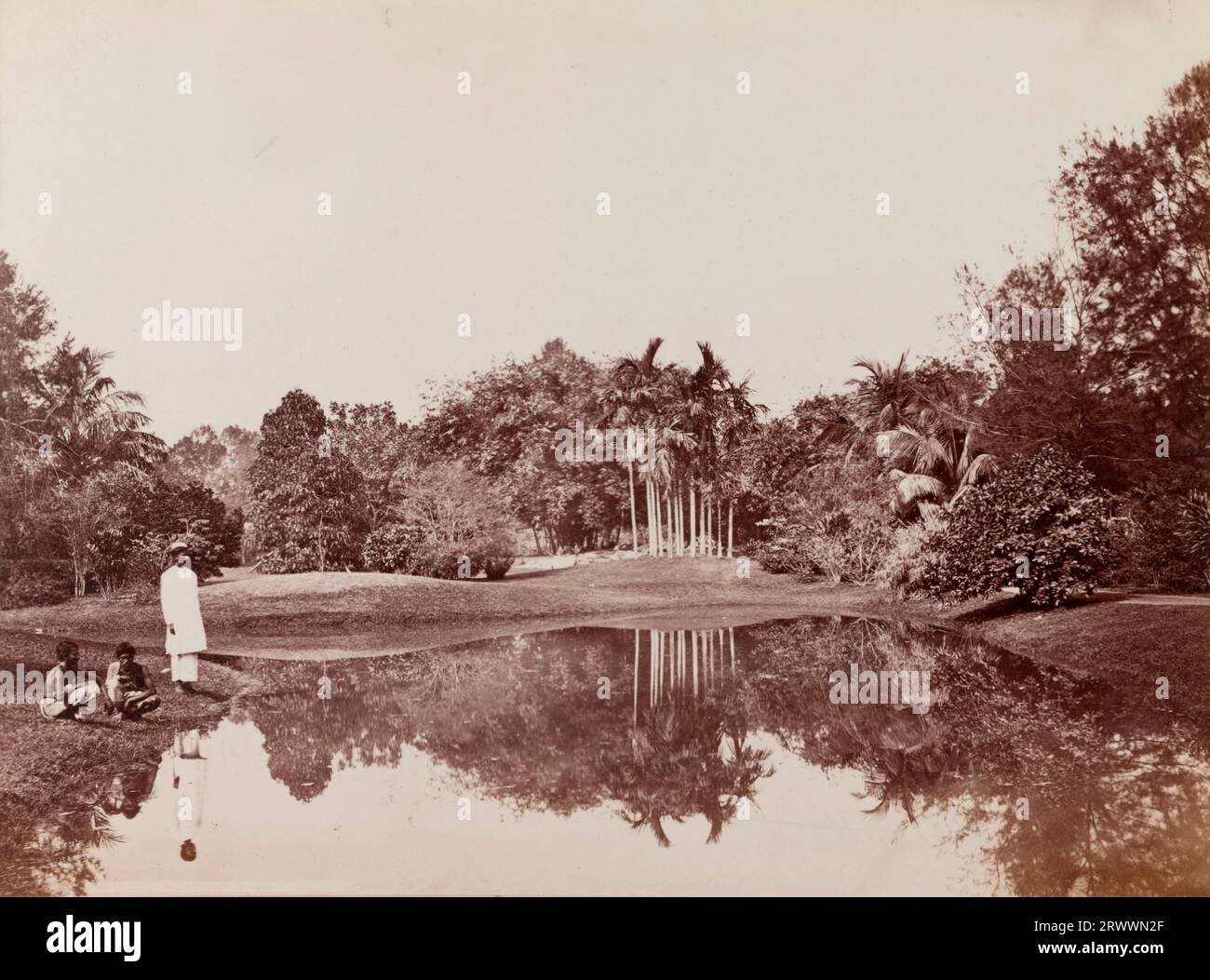 A view of a pond in Eden Gardens in Calcutta. The pond is surrounded by ...