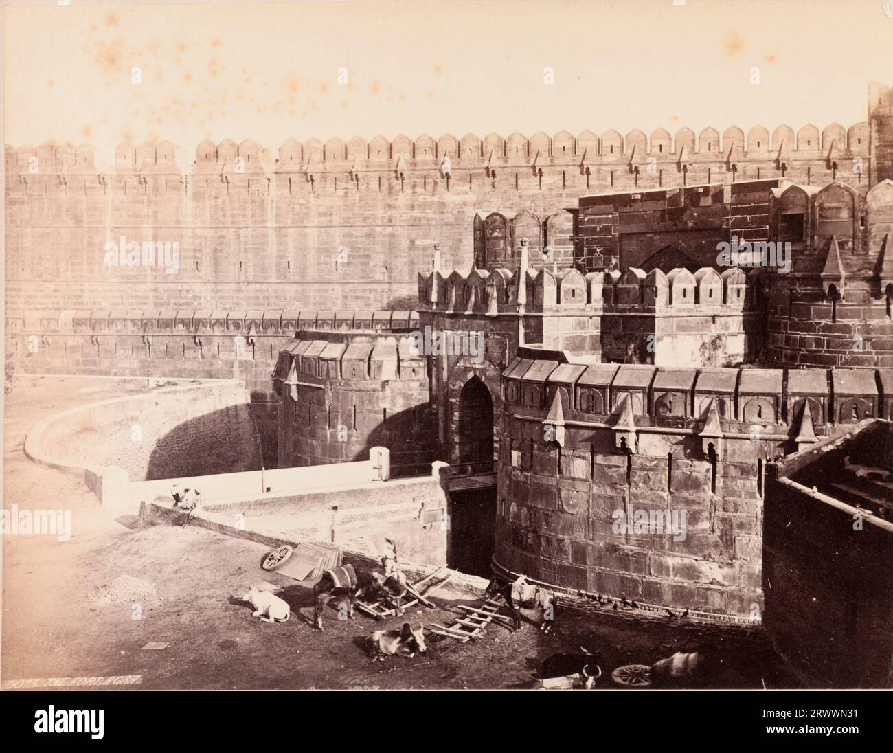 View of the Western Delhi Gate and fortified red sandstone walls ...