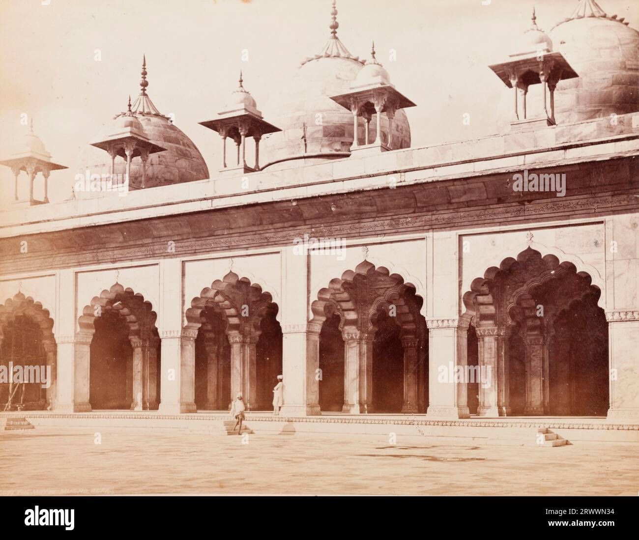 Exterior view of the white marbled Moti Masjid (Pearl Mosque), located ...