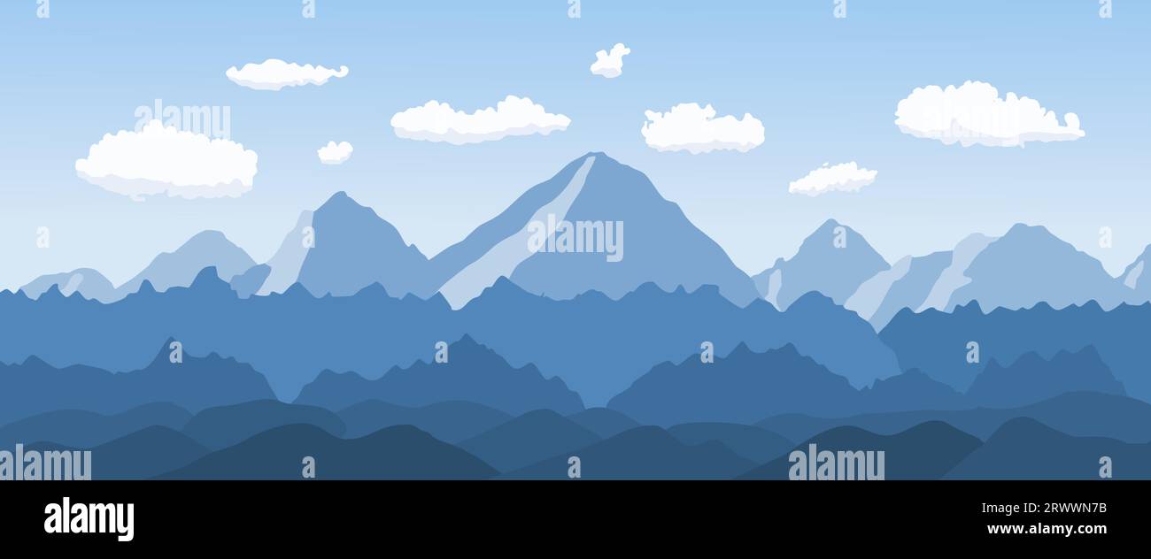 Beautiful mountain vector landscape. Layers of mountains. Outdoor blue ...