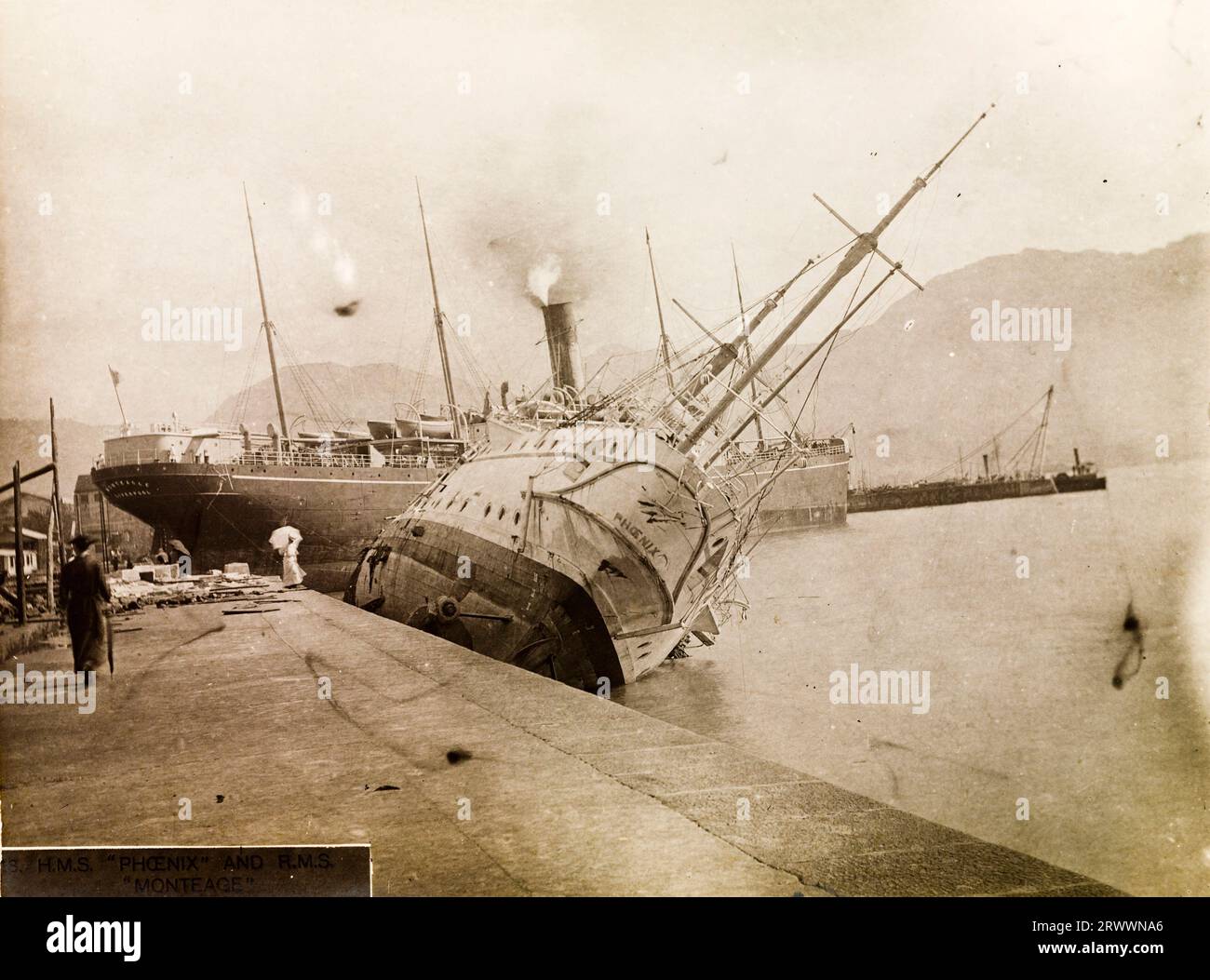 Two British naval steamships, HMS Phoenix and RMS Monteagle, lie ...