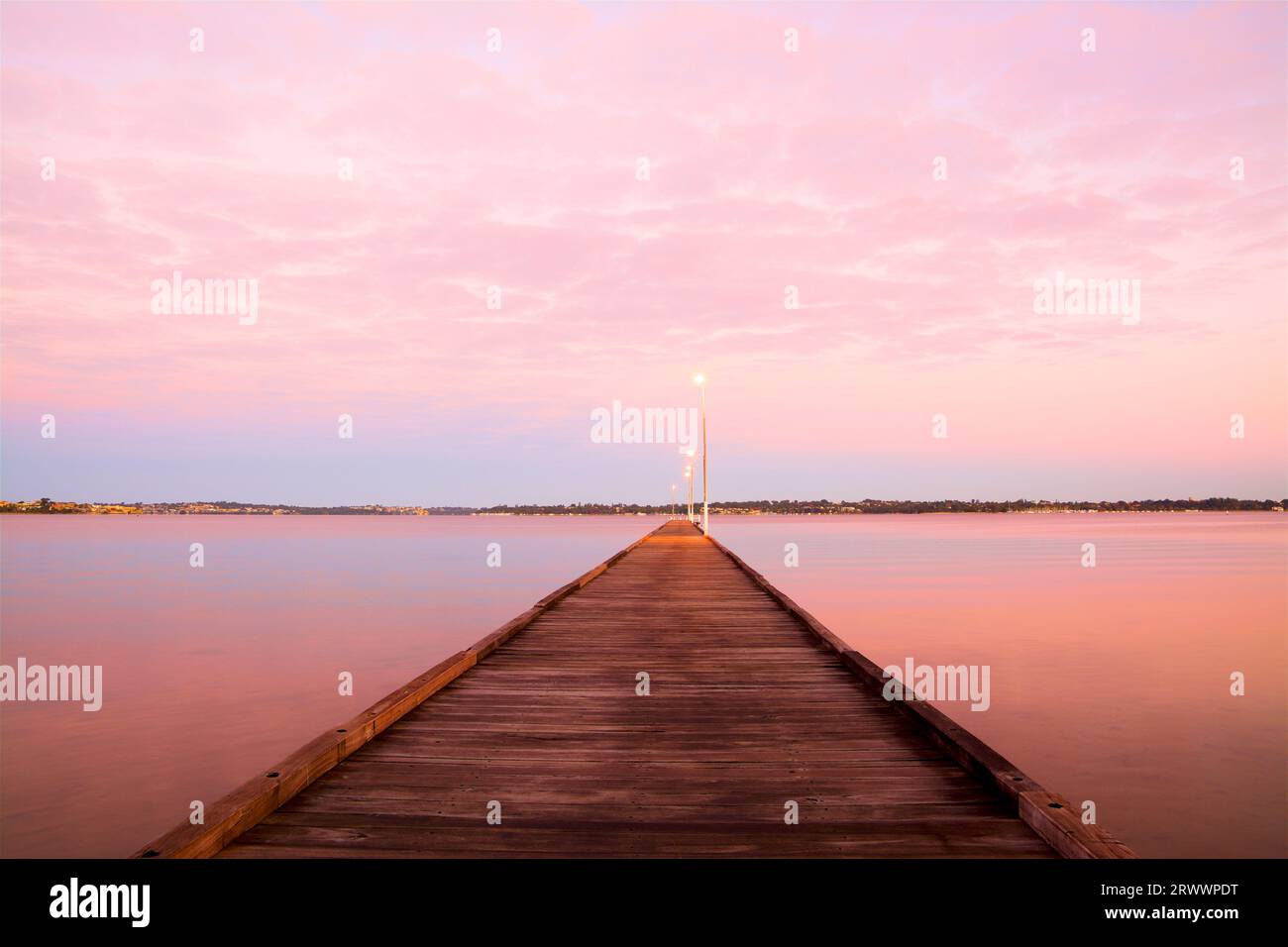 Como Jetty on the Swan River at dawn with pink hues, Perth, Western ...